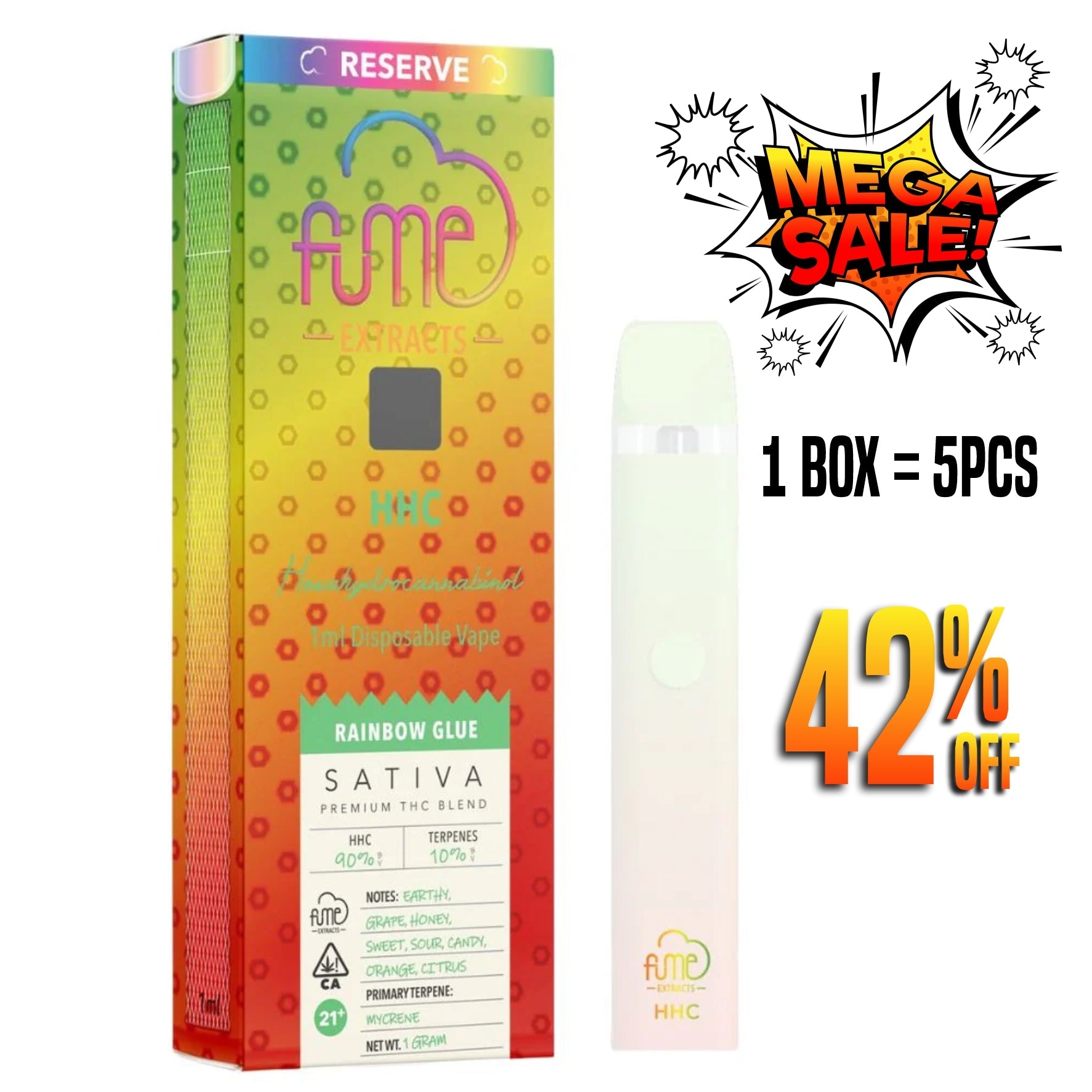 Box of 5 vapes Fume Extracts Reserve HHC 1000mg Disposable - Rainbow G ...